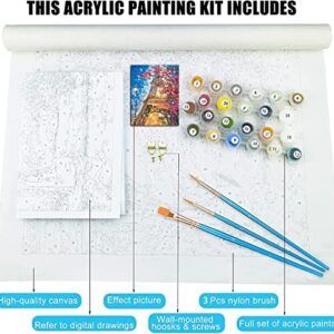 cupmod Paint by Number for Adults, 4 Pieces Paint by Numbers for Adults Beginner Drawing Paintwork with Paintbrushes Cityscape Paint Canvas Oil Painting 12X16inch