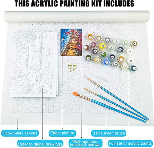 cupmod Paint by Number for Adults, 4 Pieces Paint by Numbers for Adults Beginner Drawing Paintwork with Paintbrushes Cityscape Paint Canvas Oil Painting 12X16inch