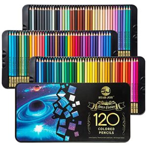 sj star-joy gold edition 120 colored pencils for adult coloring books, premier coloring pencils set for layering shading blending, holiday gifts for artist drawing, oil based colored pencils