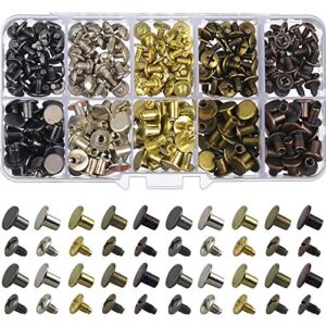 150 sets round flat head chicago screws buttons metal studs rivets screwback spots metal nail rivet studs for leather crafting 5/16 inch (mixed in box)