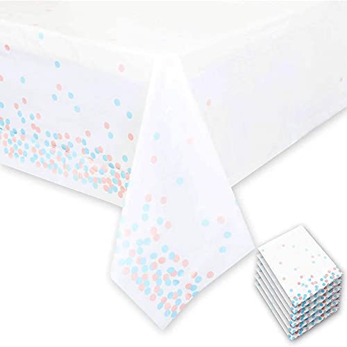 Plastic Table Covers with Pink and Blue Confetti for Gender Reveal (54 x 108 in, 6 Pack)