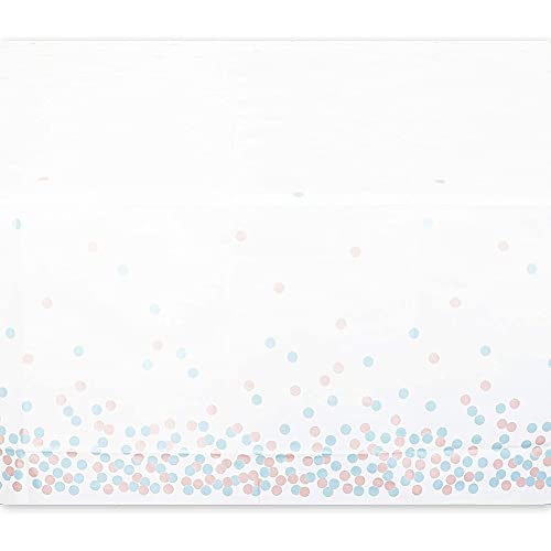 Plastic Table Covers with Pink and Blue Confetti for Gender Reveal (54 x 108 in, 6 Pack)