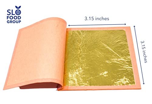 Slofoodgroup - 24 Karat Edible Gold Leaf Loose Sheets - 10 Sheets Gold Leaf Per Book - Gold Leaf Sheet Size 3.15in x 3.15in Loose Leaf Sheets - Edible Decoration, Crafting, Art and More