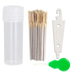 100pcs cross stitch needles + 2 needle threader golden color large eyes cross stitch diy embroidery hand needles sewing needles in transparent box (26#)