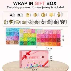 Redtwo 72 Colors 15000pcs Clay Beads Bracelet Making Kit, Flat Round Polymer Heishi Beads for Jewelry Making with Letter Beads and Elastic Strings, Crafts Gift for Girls Ages 6-12(3 Boxes)