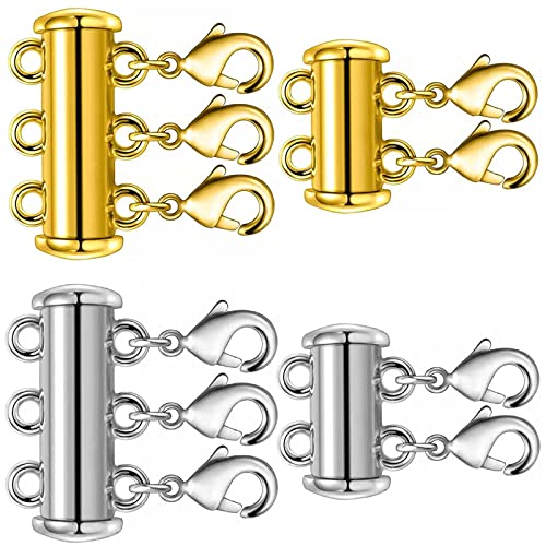 Dailyacc Layered Necklace Clasps,4 Pieces 2 Size Slide Clasp Lock Necklace Connector for Multi Strands Slide Tube Clasps