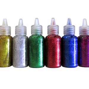 BAZIC Products 6 Color Glitter Glue Set 20 Milliliter Bottles - Classic Colors - Green, Gold, red, Silver, Blue, and Purple