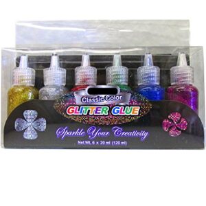 BAZIC Products 6 Color Glitter Glue Set 20 Milliliter Bottles - Classic Colors - Green, Gold, red, Silver, Blue, and Purple