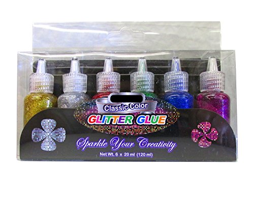 BAZIC Products 6 Color Glitter Glue Set 20 Milliliter Bottles - Classic Colors - Green, Gold, red, Silver, Blue, and Purple