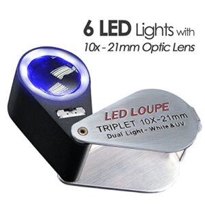 10 x 21mm Mini Folding Illuminated Loupe Jewelry Magnifier Pocket with LED Light, for Gems Jewelry Jewelers Eye Rocks Stamps Coins Watches Hobbies Antiques Gems