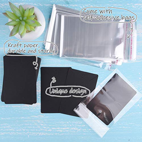 MIAHART 150 Set Earring Display Card with 150 Pcs Self-Seal Bags, Earring Holder Card for Selling DIY Ear Studs, Earrings and Jewelry Display (Black)