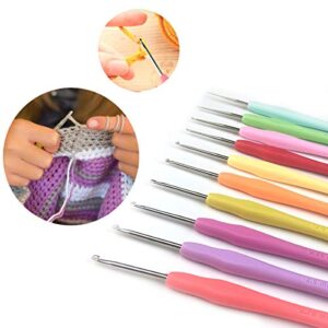 Set of 10 Small Size Crochet Hook Set, Ergonomic Handle Crochet Hook Needles for Arthritic Hands, Thread Crochet Steel Lace Hooks Size 0.5mm to 2.75mm