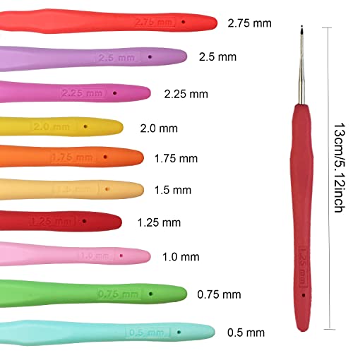 Set of 10 Small Size Crochet Hook Set, Ergonomic Handle Crochet Hook Needles for Arthritic Hands, Thread Crochet Steel Lace Hooks Size 0.5mm to 2.75mm