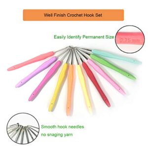 Set of 10 Small Size Crochet Hook Set, Ergonomic Handle Crochet Hook Needles for Arthritic Hands, Thread Crochet Steel Lace Hooks Size 0.5mm to 2.75mm