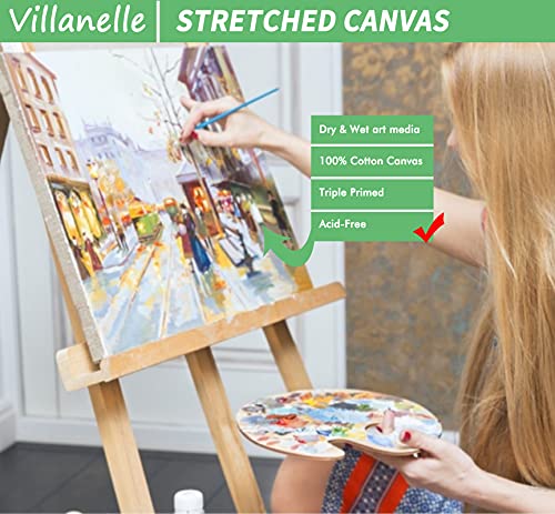 Stretched Canvas, 6x8", 8x10", 10x12", 12x16", 8 Set Artist Canvase Frame Board Panels, 100% Cotton Blank Canvase Oil Acrylic Watercolor Pouring Paint, Acid-Free for Kids & Artists