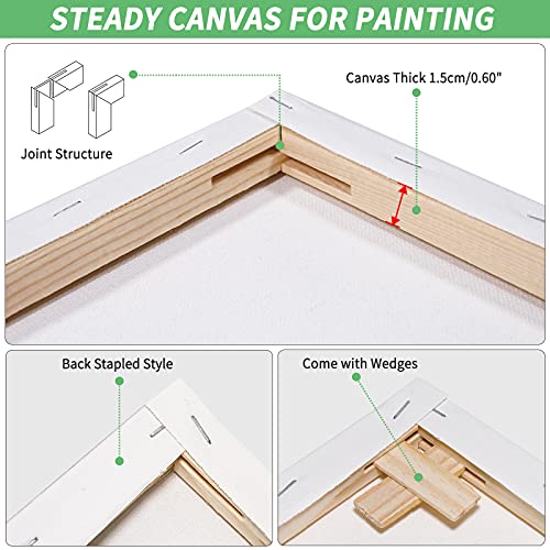 Stretched Canvas, 6x8", 8x10", 10x12", 12x16", 8 Set Artist Canvase Frame Board Panels, 100% Cotton Blank Canvase Oil Acrylic Watercolor Pouring Paint, Acid-Free for Kids & Artists