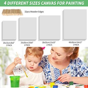 Stretched Canvas, 6x8", 8x10", 10x12", 12x16", 8 Set Artist Canvase Frame Board Panels, 100% Cotton Blank Canvase Oil Acrylic Watercolor Pouring Paint, Acid-Free for Kids & Artists