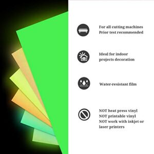 TECKWRAP Glow in Dark Matte Neon Adhesive Craft Vinyl Precut Sheets 12" x 12" 6 Sheets/Pack for Craft Cutters,Sign Plotters