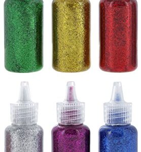 Glitter Glue for Crafts in Bright Classic Colors: Gold, Silver, Red, Green, Blue & Purple Used for Gluing, Drawing, Writing, Outlining (6 Pack)