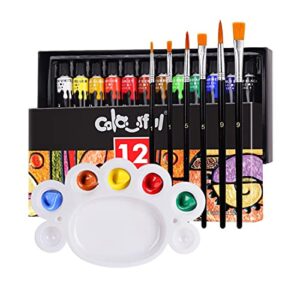 Colorful Acrylic Glass Paint Set with 6 Brushes, 1 Palette, 12 Colors Glass Paints for Wine Glass, Bulb, Waterproof Acrylic Enamel Paint Kit to Create Translucent Arts on Porcelain, Window & Ceramic