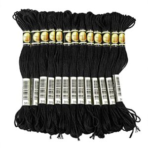 black embroidery floss, 24 skeins embroidery thread friendship bracelet string, cross stitch threads hair wrap yarn