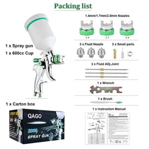 HVLP Spray Gun Set, Automotive Paint Spray Paint Gun with 3 Nozzles 1.4/1.7/2mm Nozzle and 600cc Cups, for Car Primer, Furniture Surface Spraying, Wall Painting, Base Coatings (Green)