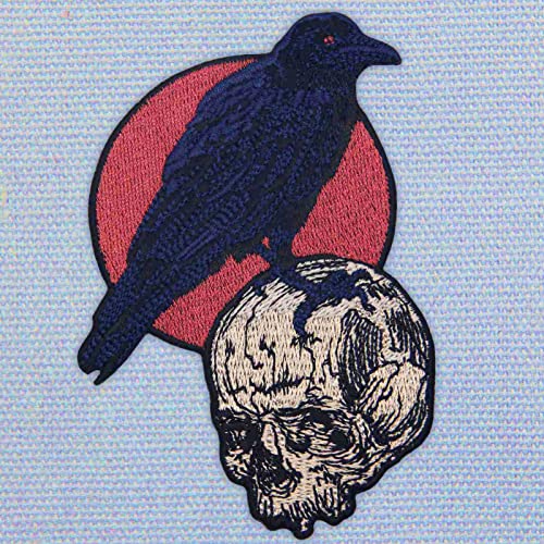 The Raven On The Skull Patch Embroidered Applique Badge Iron On Sew On Emblem