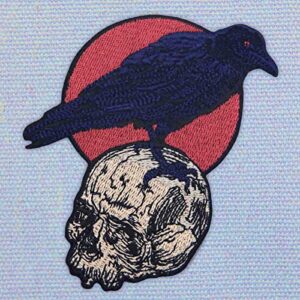 The Raven On The Skull Patch Embroidered Applique Badge Iron On Sew On Emblem