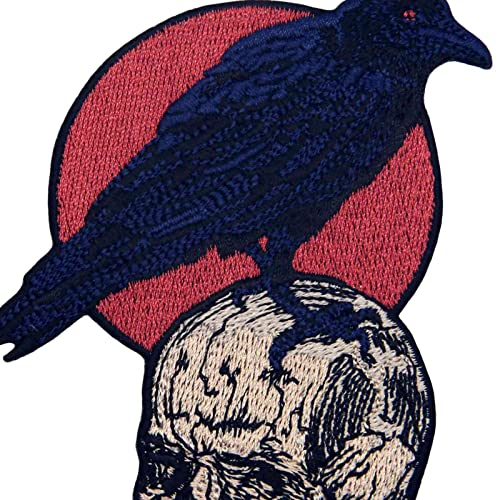 The Raven On The Skull Patch Embroidered Applique Badge Iron On Sew On Emblem