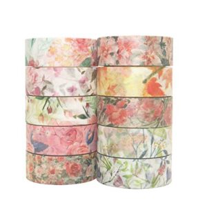 YUBBAEX 10 Rolls Spring Flowers Washi Tape Set Masking Decorative Tapes (Warm Tone)