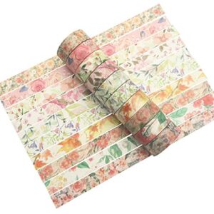 YUBBAEX 10 Rolls Spring Flowers Washi Tape Set Masking Decorative Tapes (Warm Tone)