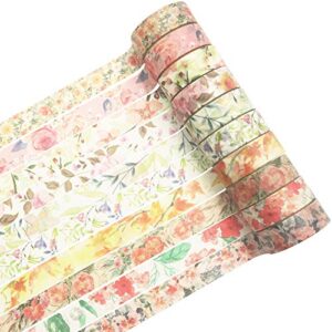 YUBBAEX 10 Rolls Spring Flowers Washi Tape Set Masking Decorative Tapes (Warm Tone)