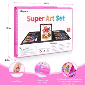 iBayam Art Kit, Art Supplies Drawing Kits, Arts and Crafts for Kids, Gifts for Teen Girls Boys 6-8-9-12, Art Set Case with Trifold Easel, Sketch Pad, Coloring Book, Pastels, Crayons, Pencils