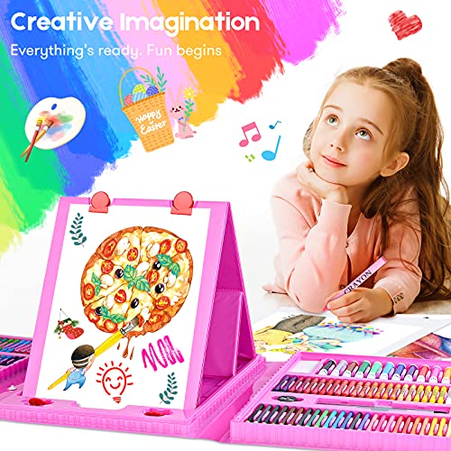 iBayam Art Kit, Art Supplies Drawing Kits, Arts and Crafts for Kids, Gifts for Teen Girls Boys 6-8-9-12, Art Set Case with Trifold Easel, Sketch Pad, Coloring Book, Pastels, Crayons, Pencils