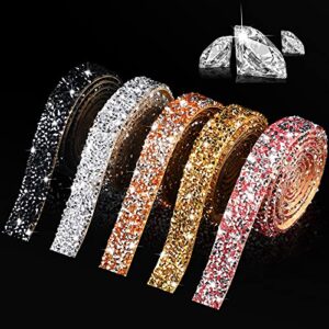 5 rolls crystal rhinestone ribbon shiny rhinestone ribbon resin diamond ribbon self-adhesive crystal rhinestone diamond ribbon bling ribbon for arts crafts diy party decor(mixed colors,basic style)