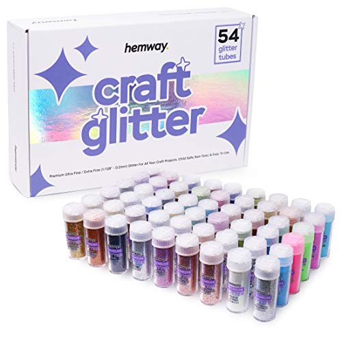 Hemway 54 Glitter Tube Craft Box Multi-Purpose Glitter for Arts and Crafts, DIY Scrapbooks, Epoxy Resin, Tumblers, Cosmetic Grade, Nail Design 54 x 0.34oz/9.6g - Ultrafine (1/128" .008" 0.2mm)