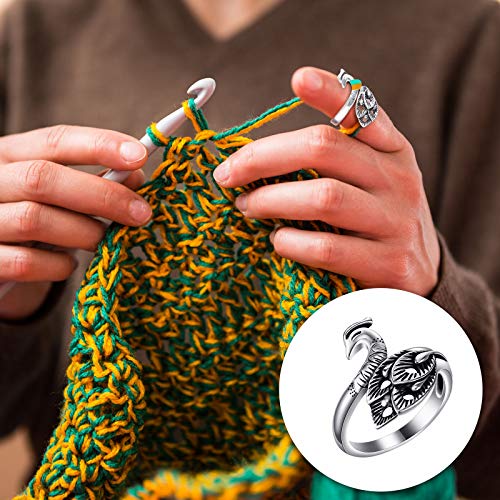 8 Pcs Knitting Loop Crochet Ring Adjustable Knitting Loop Ring Adjustable Braided Ring Metal Yarn Guide Finger Holder Peacock Open Finger Thimble Finger Crochet Ring Accessories for Crafts(Silver)