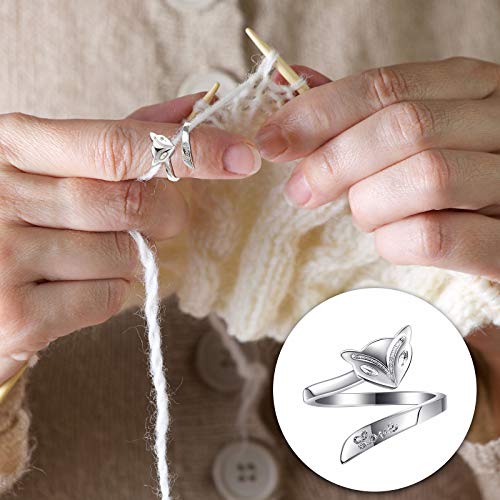 8 Pcs Knitting Loop Crochet Ring Adjustable Knitting Loop Ring Adjustable Braided Ring Metal Yarn Guide Finger Holder Peacock Open Finger Thimble Finger Crochet Ring Accessories for Crafts(Silver)