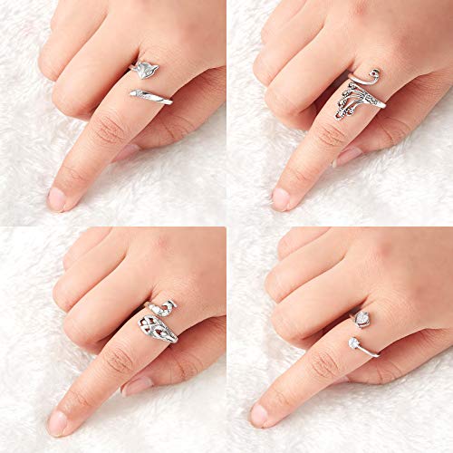 8 Pcs Knitting Loop Crochet Ring Adjustable Knitting Loop Ring Adjustable Braided Ring Metal Yarn Guide Finger Holder Peacock Open Finger Thimble Finger Crochet Ring Accessories for Crafts(Silver)