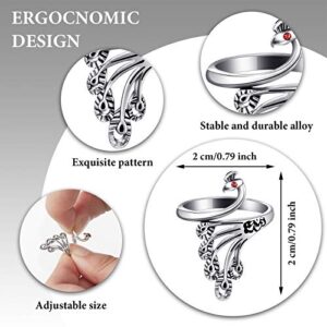 8 Pcs Knitting Loop Crochet Ring Adjustable Knitting Loop Ring Adjustable Braided Ring Metal Yarn Guide Finger Holder Peacock Open Finger Thimble Finger Crochet Ring Accessories for Crafts(Silver)