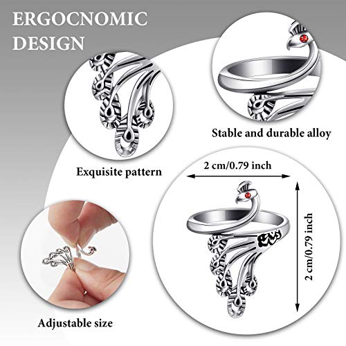 8 Pcs Knitting Loop Crochet Ring Adjustable Knitting Loop Ring Adjustable Braided Ring Metal Yarn Guide Finger Holder Peacock Open Finger Thimble Finger Crochet Ring Accessories for Crafts(Silver)