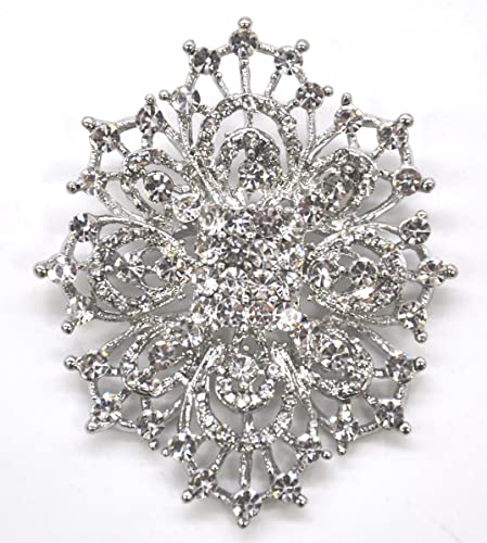 Belagio Enterprises 2-1/2-inch x 3-inch Rhinestone Brooch 1 Piece, Silver/Crystal