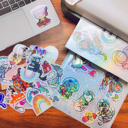 32 Sheets Holographic Clear Vinyl Holographic Sticker Paper Self Adhesive Waterproof Transparent Overlay Film Holographic Overlay with A4 (11.7 x 8.3 Inch) 4 Styles Mixed