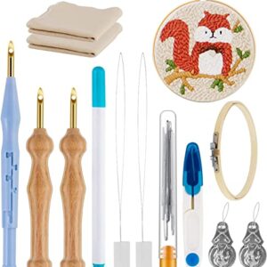 21PC Punch Needle Embroidery Kits Adjustable Punch Needle Tool, Wooden Handle Embroidery Pen, Hoops, Punch Needle Cloth, Punch Needle Kit Adults Beginner DIY Craft, Perfect Decoration and Gifts