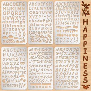 6 pcs mixed letter number metal stencils plant wood burning stencils templates alphabet symbol stainless steel stencils for wood carving drawing engraving scrapbooking journal craft diy(letter style)