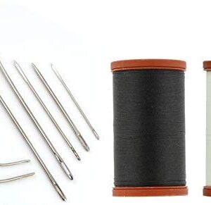 Upholstery Repair Kit with 2 Spools (1 White & 1 Black Spool) and 7 Different Sized Needles | Leather Repair Kit, Furniture, Clothes, Car, Fabric, Couch, Vinyl, Boat, Seat, Carpet, Shoe | Patch Fabric