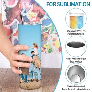 D·S 8 Pack Sublimation Tumblers 20 oz Skinny Stainless Steel Insulated Straight Sublimation Tumbler Blank with Straw, Lid, Brush and Shrink Wrap