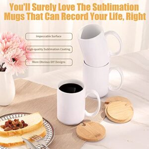 RAINBOWTIE Sublimation Mugs 15 oz Sublimation Mugs Blank with Bamboo Lid White Coffee Mugs Sublimation Coffee Mugs Coffee Cup with Lid Set of 12