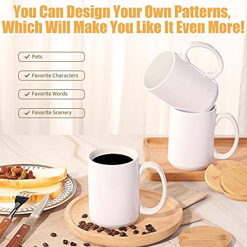 RAINBOWTIE Sublimation Mugs 15 oz Sublimation Mugs Blank with Bamboo Lid White Coffee Mugs Sublimation Coffee Mugs Coffee Cup with Lid Set of 12