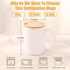 RAINBOWTIE Sublimation Mugs 15 oz Sublimation Mugs Blank with Bamboo Lid White Coffee Mugs Sublimation Coffee Mugs Coffee Cup with Lid Set of 12